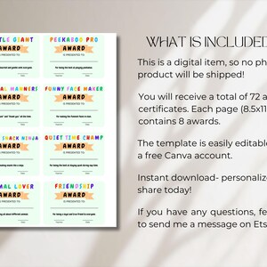 72 Printable Preschool Award Certificates- Editable Classroom Student ...