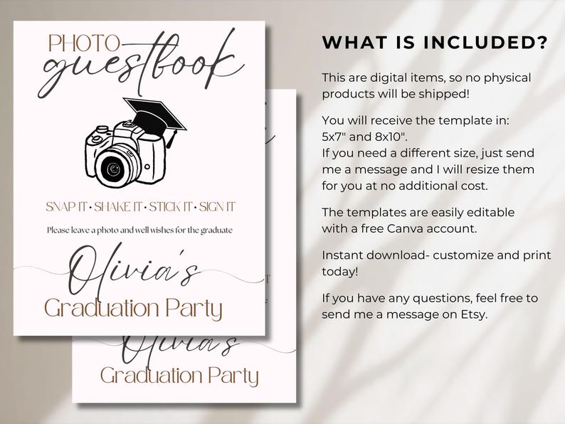 Graduation Photo Guest Book Sign: Printable Polaroid Guestbook Canva ...