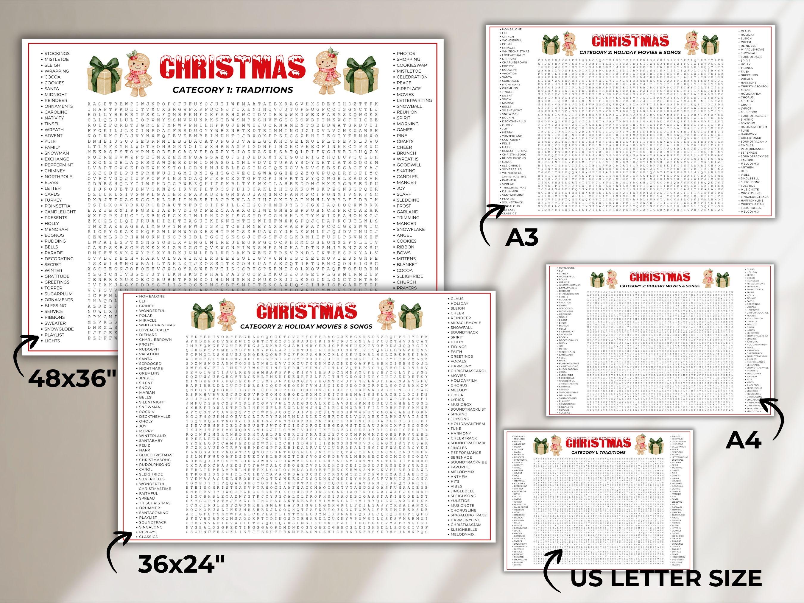 Christmas Word Search Poster: Giant XXL Xmas Holiday Game, Jumbo Kids ...