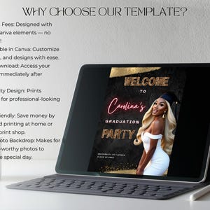 Cheetah Print Graduation Welcome Sign With Photo- Editable Leopard Gold ...