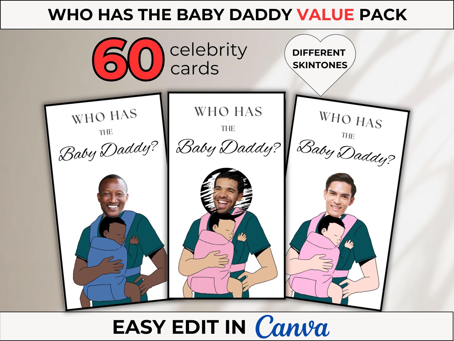 Who Has the Baby Daddy Baby Shower Game- Editable Celebrity Scratch off ...