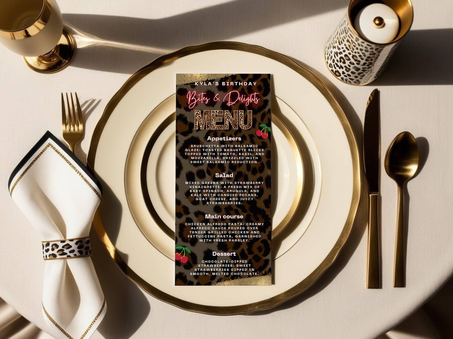 Cheetah Print Menu Template- Editable Leopard Cherry Birthday Food ...