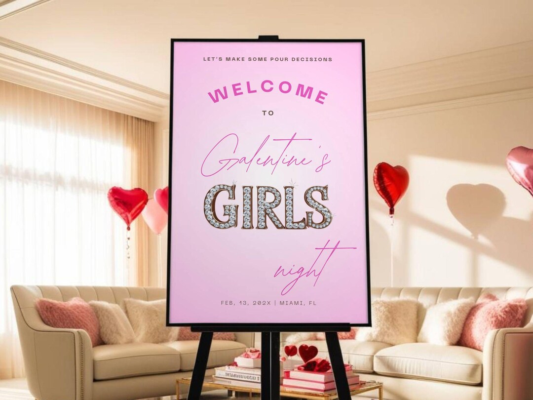 Galentines Welcome Sign Editable Valentine's Day Welcome Board, Pink ...