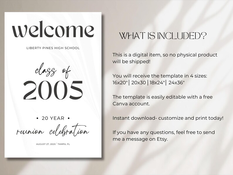Class Reunion Welcome Sign- Editable Any Year High School Welcome Board ...