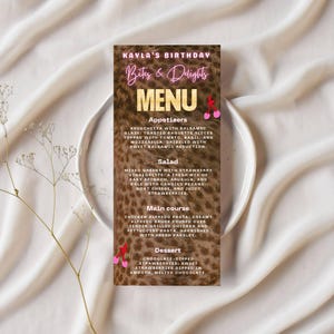 Cheetah Print Menu Template- Editable Leopard Cherry Birthday Food ...