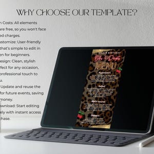 Cheetah Print Menu Template- Editable Leopard Cherry Birthday Food ...