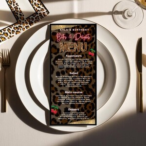 Cheetah Print Menu Template- Editable Leopard Cherry Birthday Food ...
