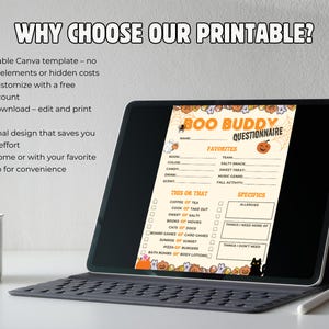 Boo Buddy Questionnaire Printable- Editable Halloween Gift Exchange ...