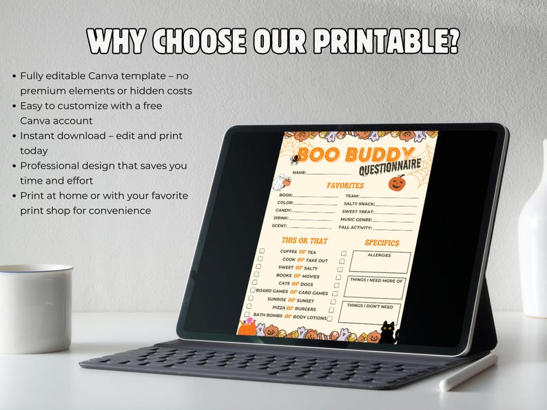 Boo Buddy Questionnaire Printable Editable Halloween Gift Exchange Quiz ...