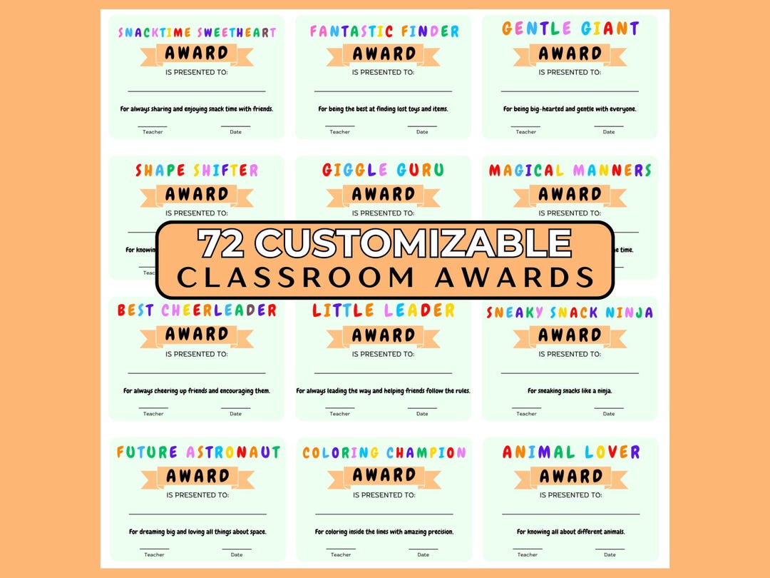 72 Printable Preschool Award Certificates- Editable Classroom Student ...