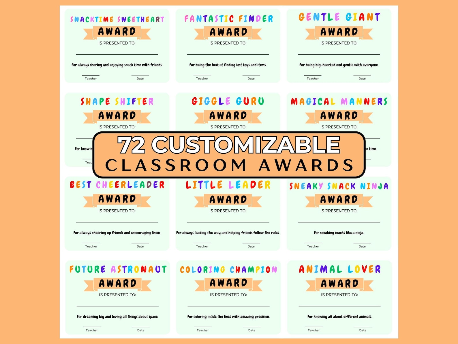 72 Printable Preschool Award Certificates- Editable Classroom Student ...
