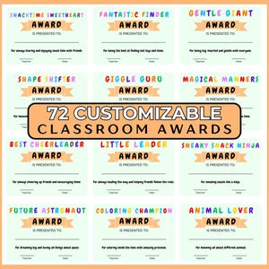 72 Printable Preschool Award Certificates- Editable Classroom Student ...