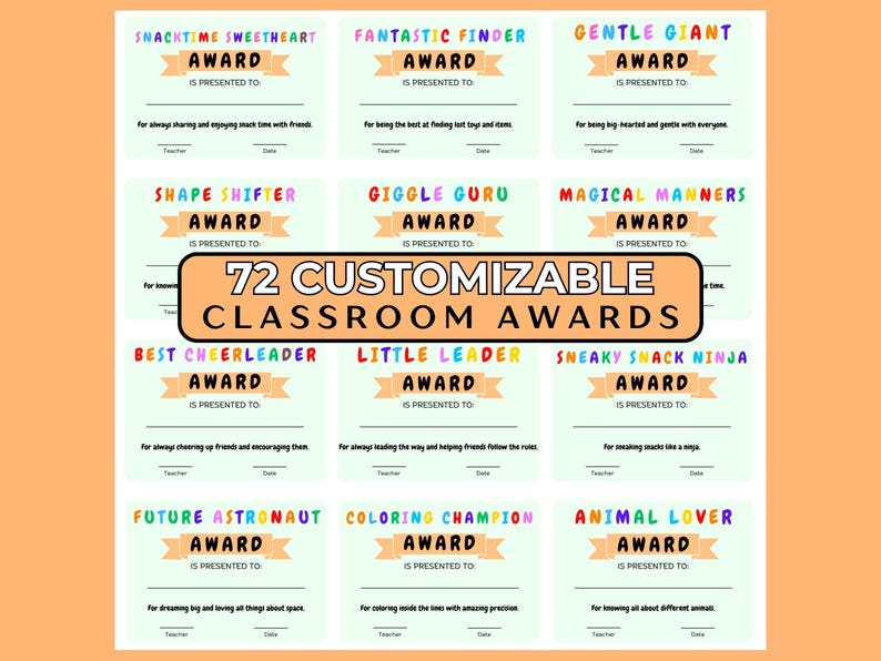 72 Printable Preschool Award Certificates- Editable Classroom Student ...
