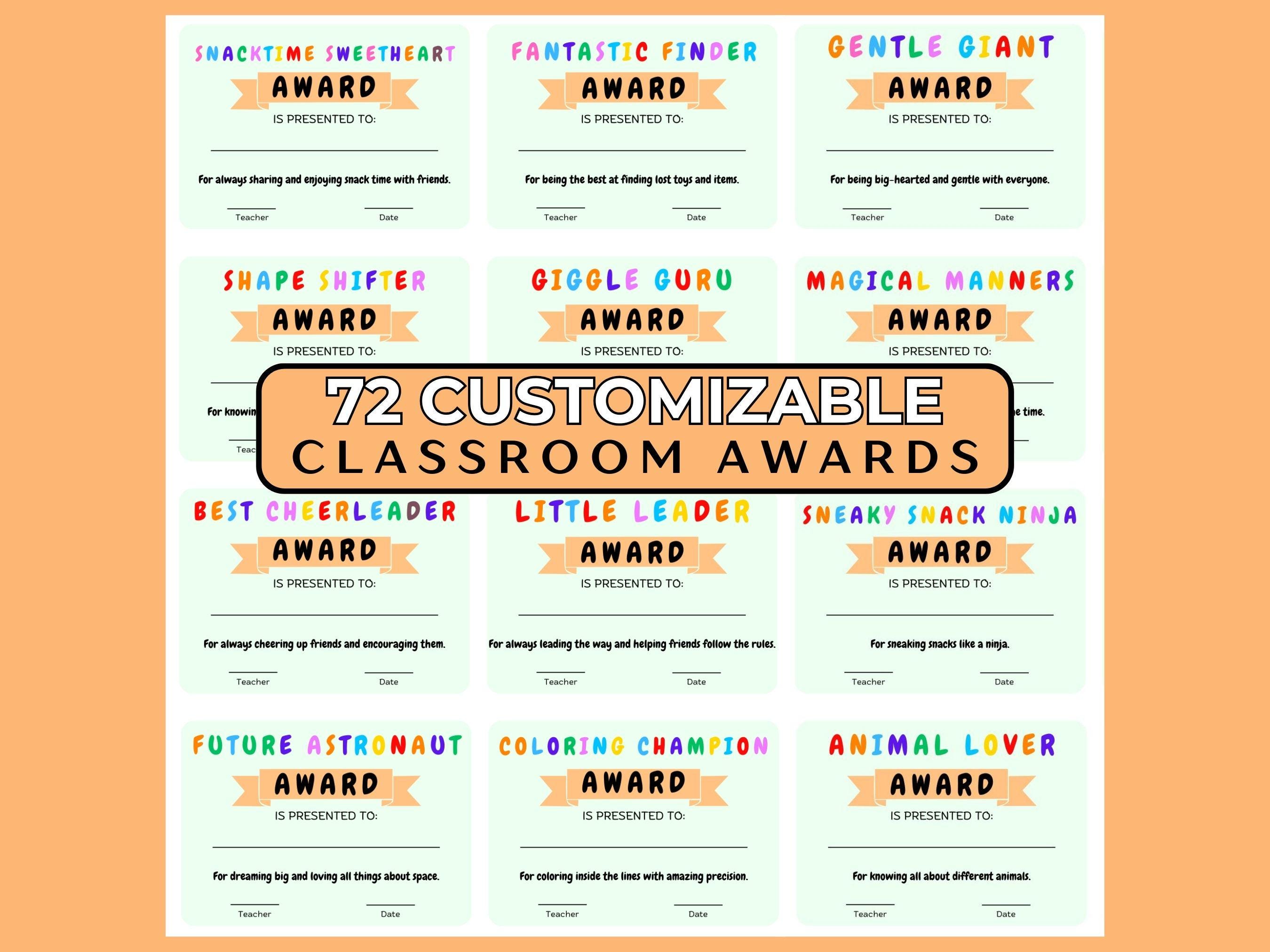 72 Printable Preschool Award Certificates- Editable Classroom Student ...