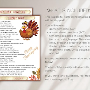 Turkey Trivia Game- Thanksgiving Printable Dinner Table Game, Fall ...
