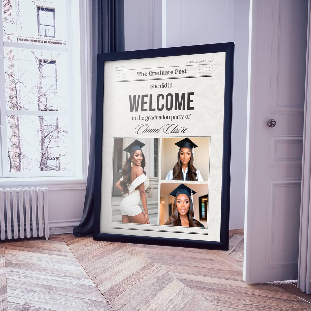 Graduation Party Welcome Sign Newspaper Template- Editable Graduate ...
