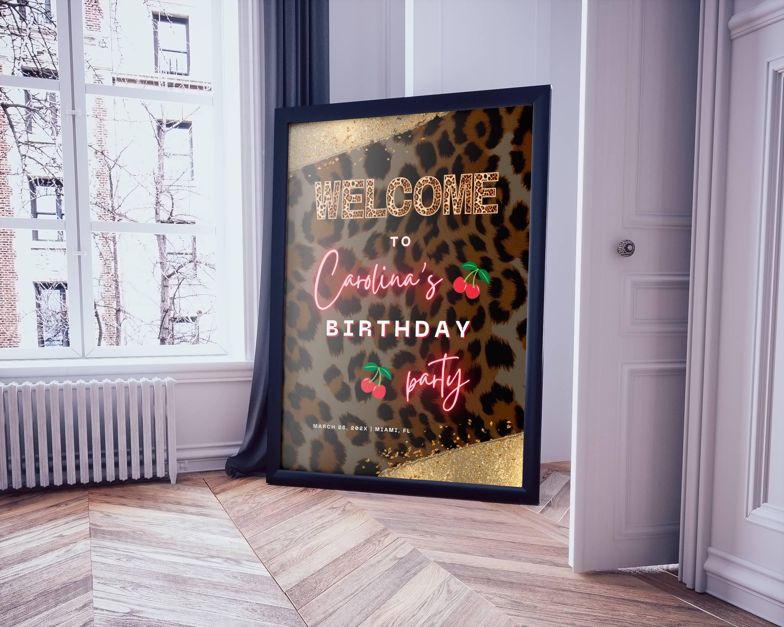 Cheetah Print Party Decor Bundle- Editable Leopard Cherry Welcome ...