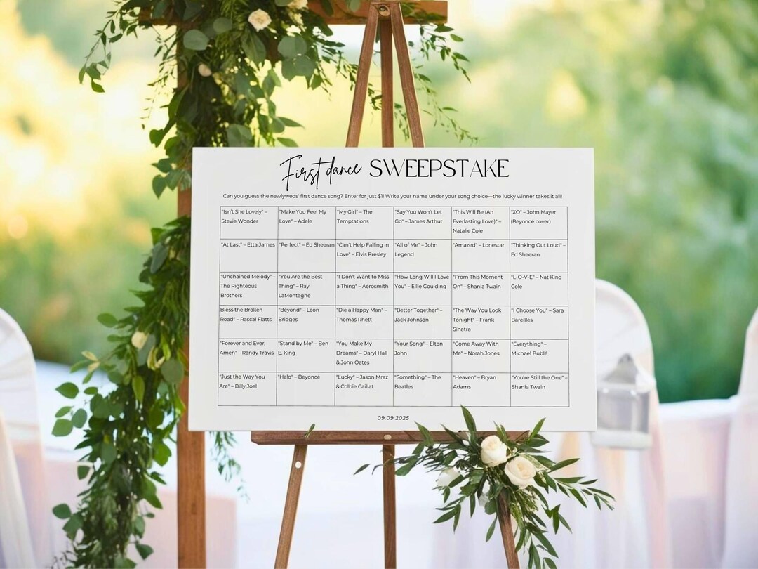 Wedding First Dance Sweepstake Game Personalized Reception Song Sign ...