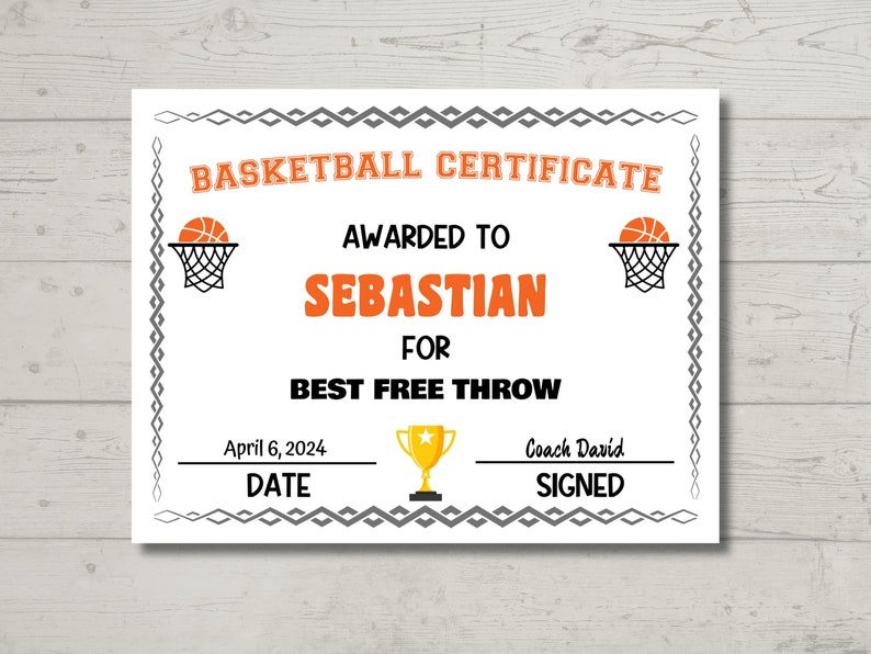 Editable Basketball Sports Certificate Sports Award Basketball Award ...