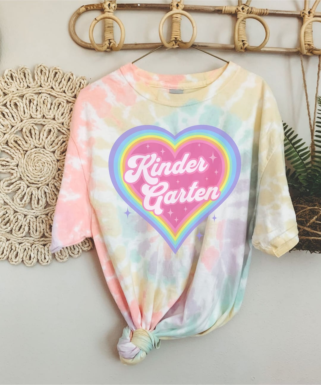 Retro Cute Kindergarten Tie Dye Teacher Shirt Hello Kinder Tee Groovy ...