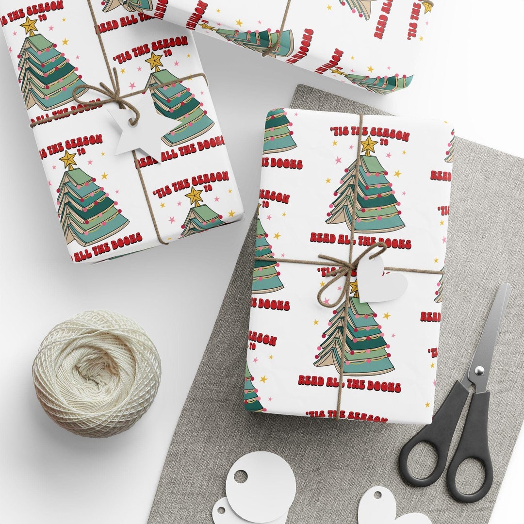 Books Christmas Wrapping Paper Tis the Season to Read Books Gift Wrap ...