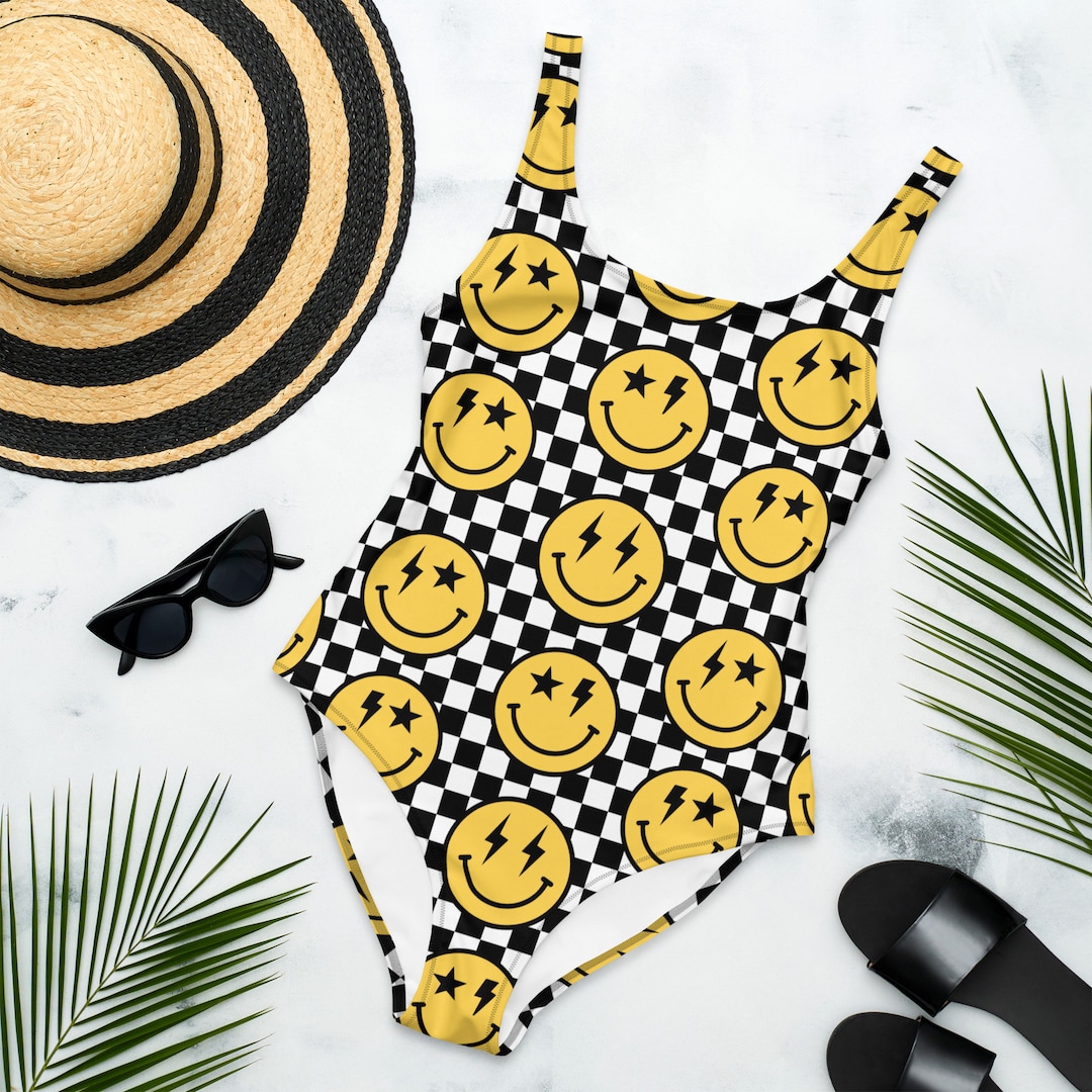 Smiley Face One Piece Swimsuit Aesthetic Swimsuit 80s Bodysuit Smile ...