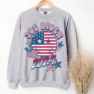 Joe Biden 2024 Sweatshirt Cute Retro Smiley Face Aesthetic Hoodie ...