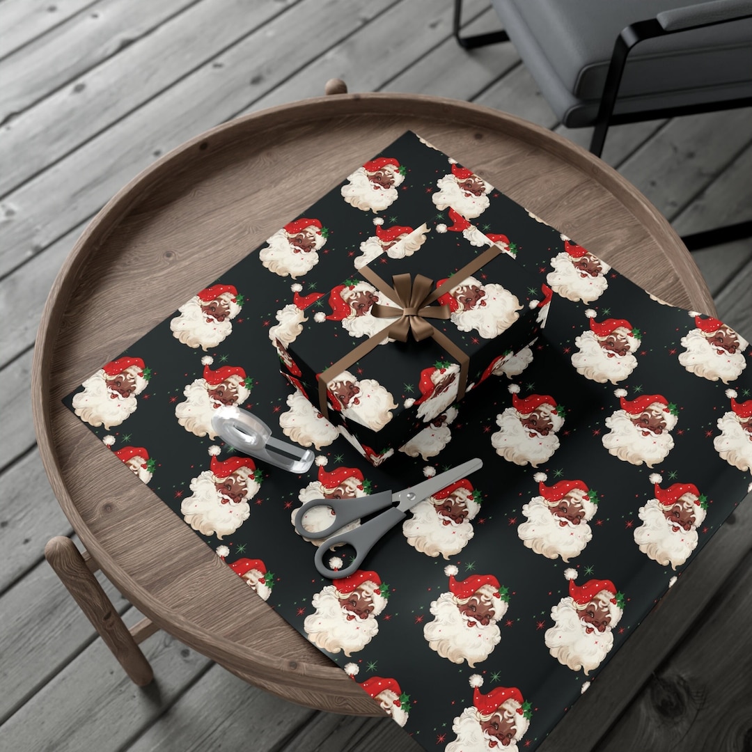 Black Santa Wrapping Paper Retro Black Santa Gift Wrap Vintage ...