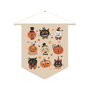 Vintage Halloween Black Cat Pennant Banner Spooky Primitive Halloween ...