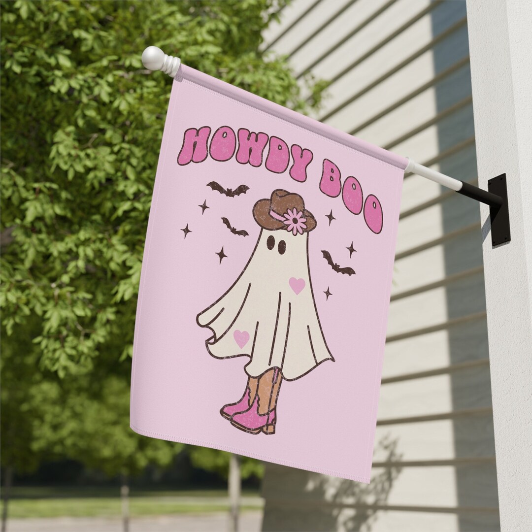 Howdy Boo Cute Ghost Western Halloween Garden Flag Retro Cowgirl Spooky ...