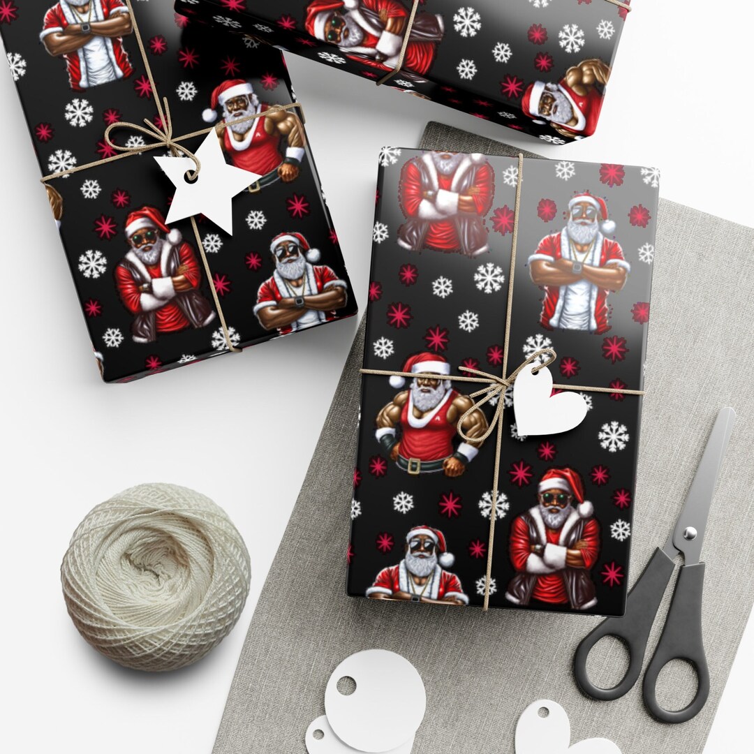 Buff Black Santa Wrapping Paper Funny Black Santa Holiday Gift Wrap ...
