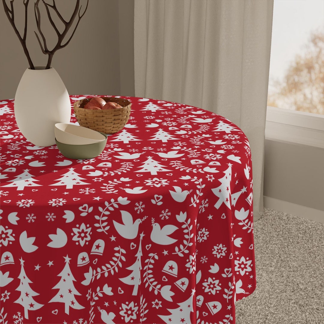 Retro Scandinavian Christmas Tablecloth Vintage Dove Table Decor Mid ...