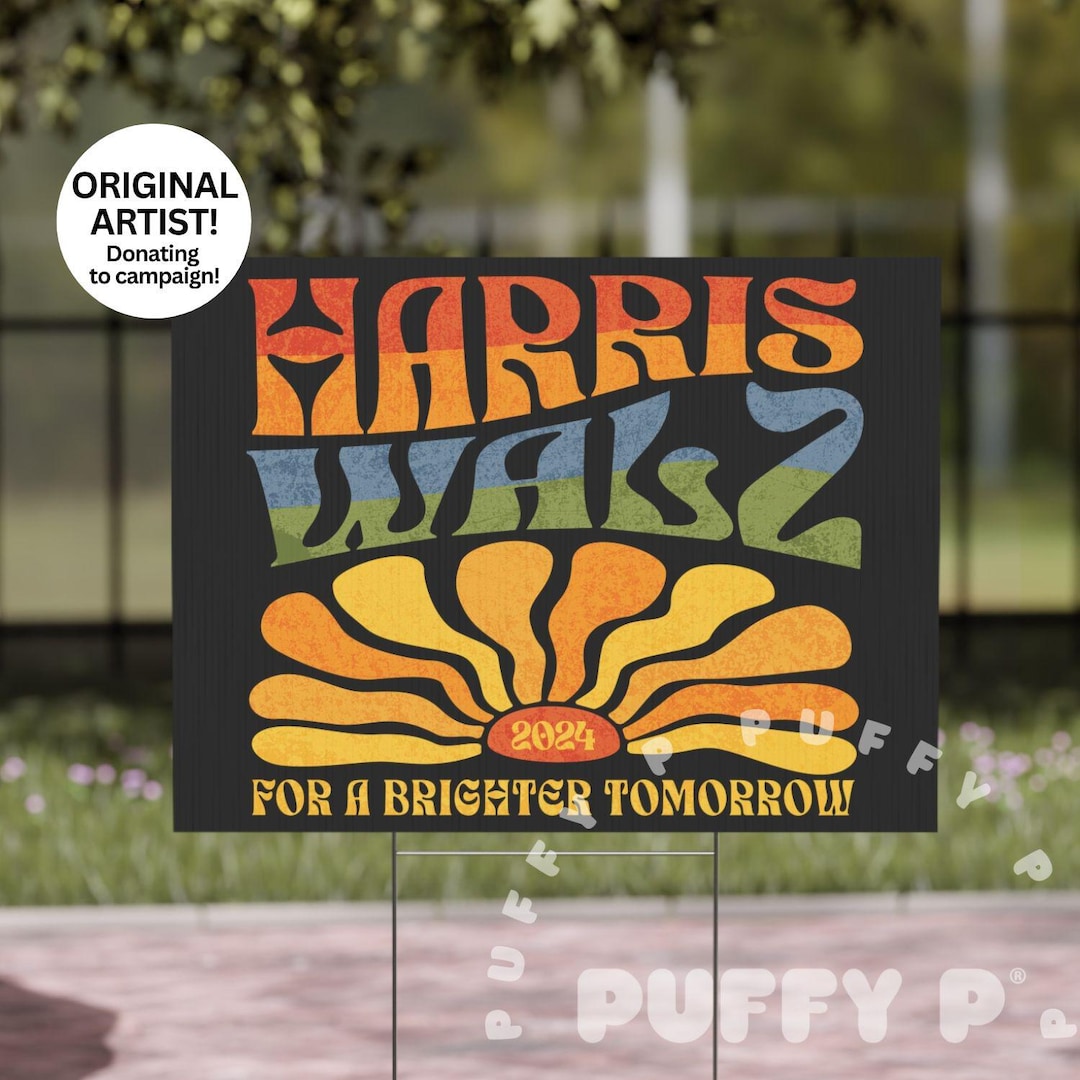 Harris Walz 2024 Yard Sign With Stand Kamala Lawn Sign Boho Rainbow 2 ...