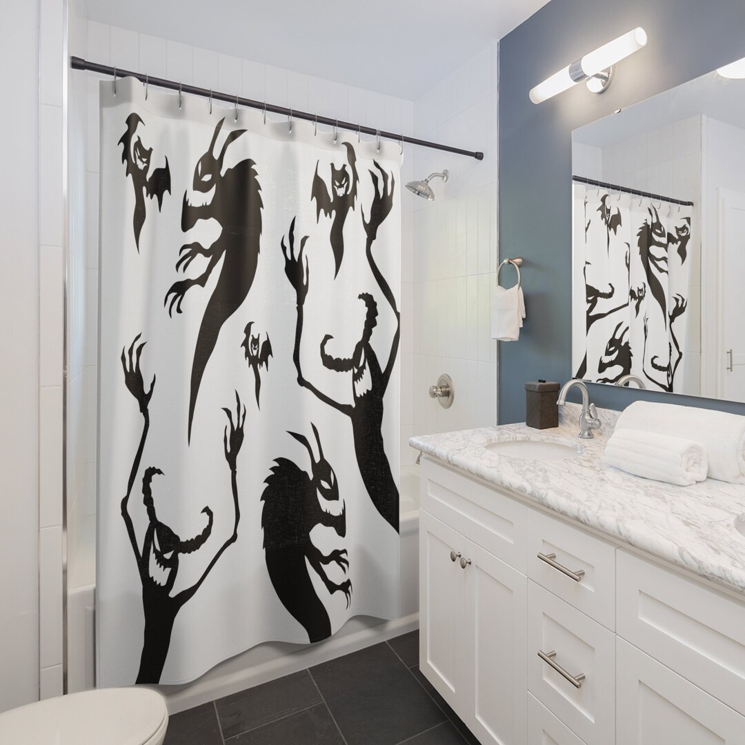 Goth Shower Curtain Halloween Showercurtain Demons in Bathroom Vintage ...