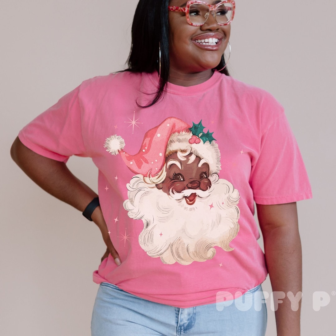Black Santa Shirt Vintage Christmas Comfort Colors Shirt Retro Pink ...