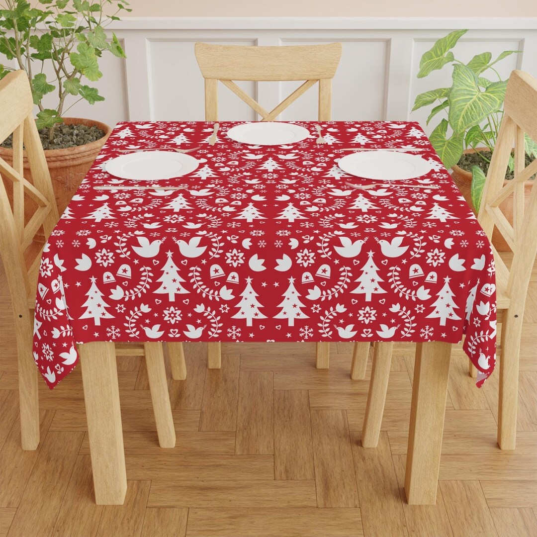 Retro Scandinavian Christmas Tablecloth Vintage Dove Table Decor Mid ...