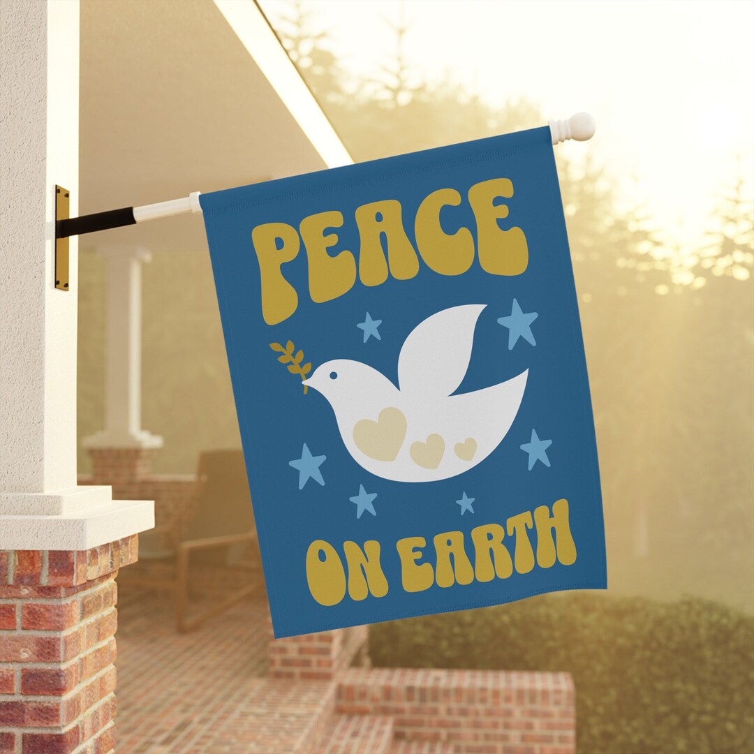 Peace on Earth Sign Groovy Christmas Garden Flag Winter Flag Hippie ...