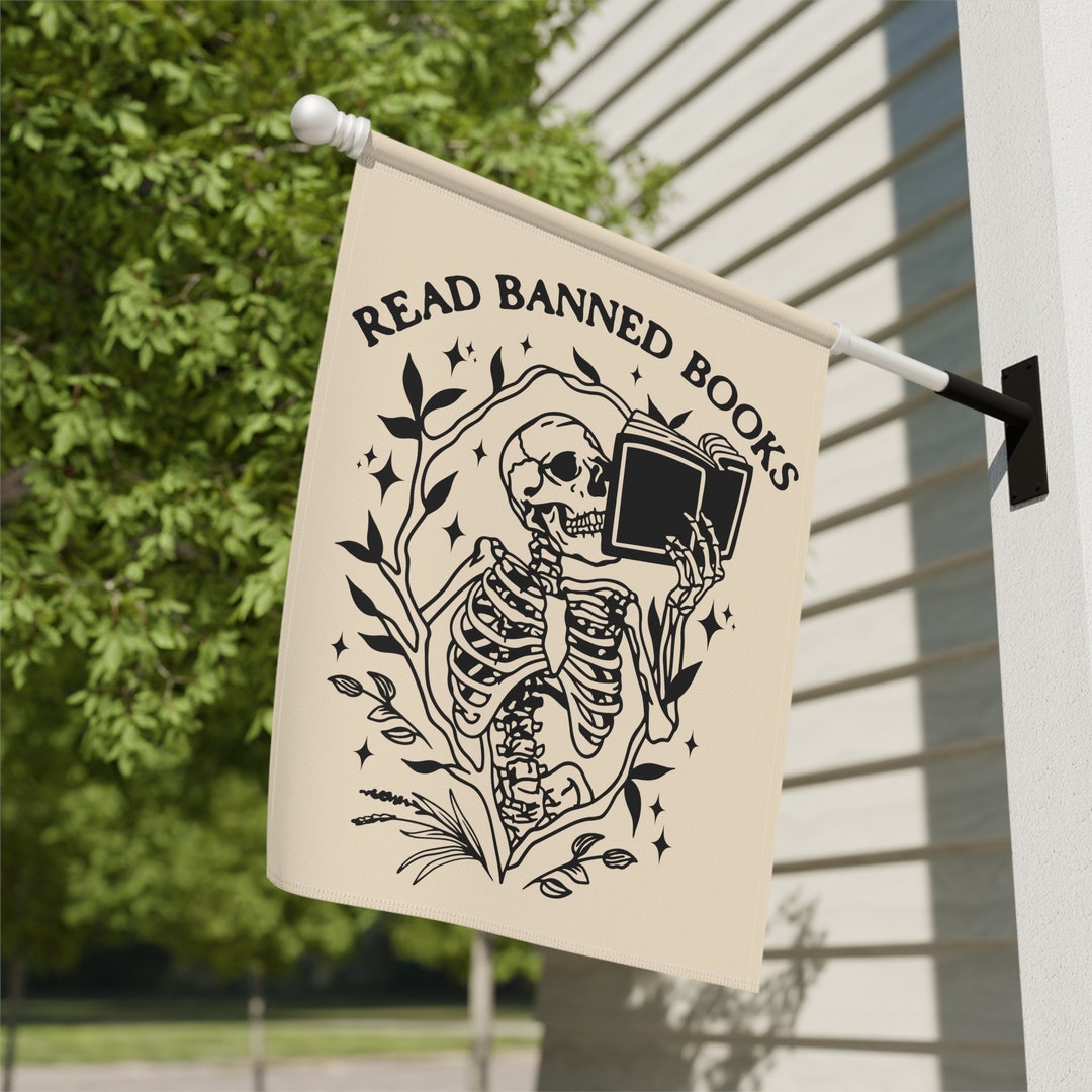 Read Banned Books Flag Skeleton Halloween Garden Flag Protest Flag ...