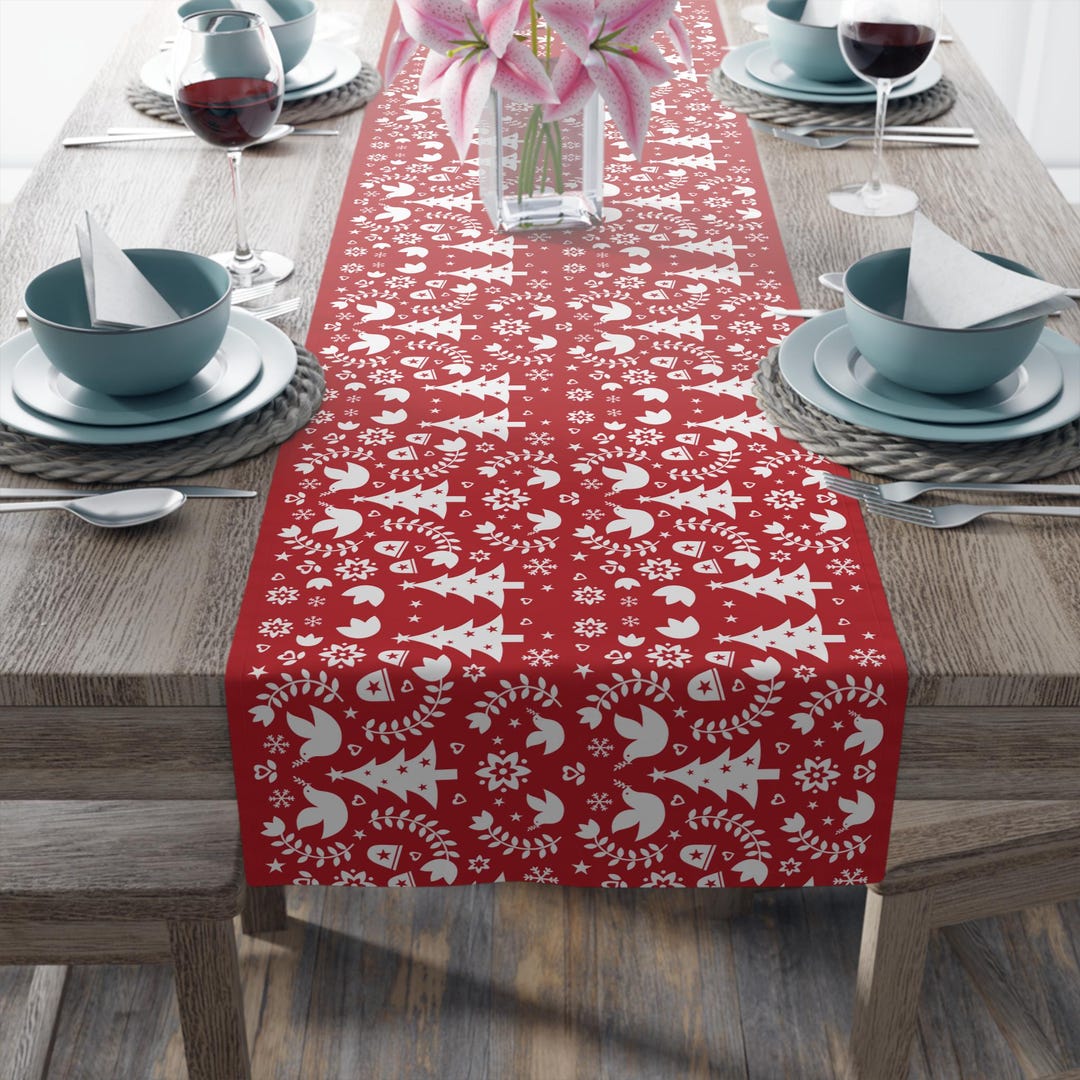 Retro Scandinavian Christmas Table Runner Vintage Dove Table Decor Mid ...