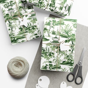 Green Chinioisereie Wrapping Paper Toile Gift Wrap Vintage Christmas ...
