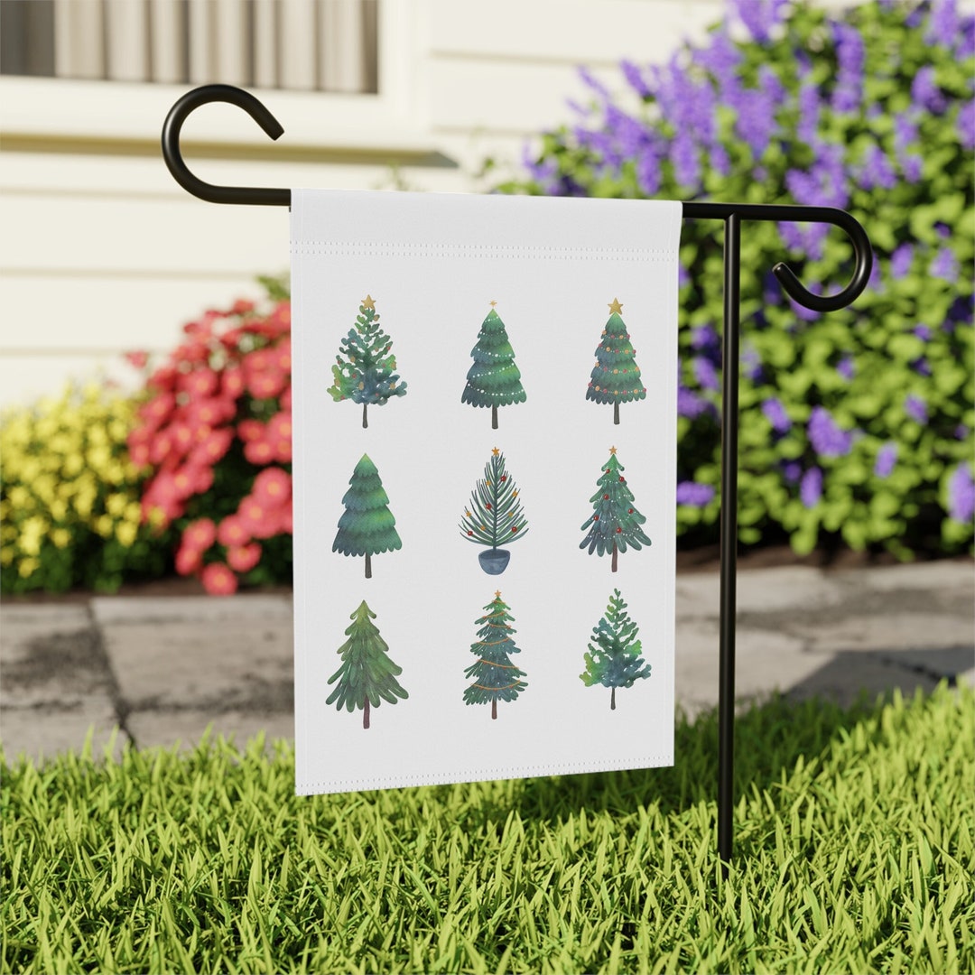 Christmas Tree Garden Flag Christmas Welcome Flag Modern Evergreens ...