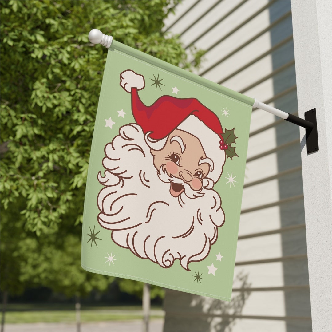 Retro Christmas Flag Santa Garden Flag Double Sided Cute Santa Claus ...