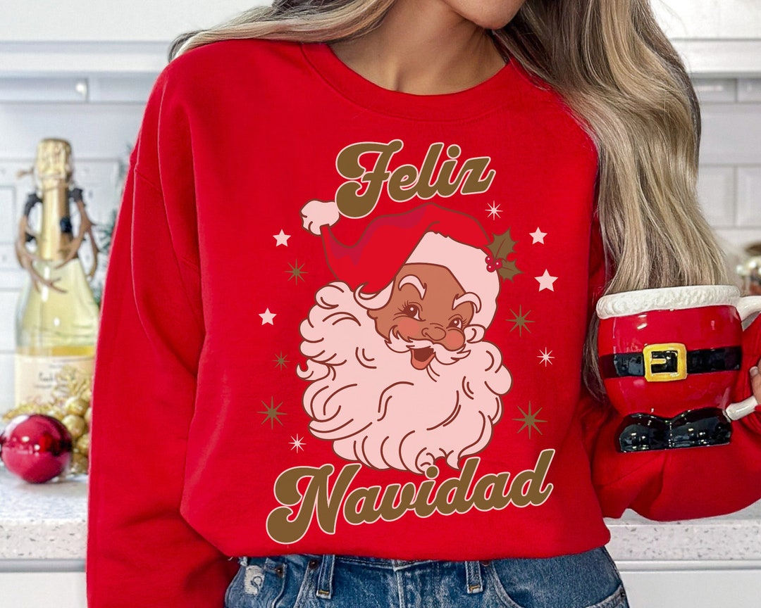 Feliz Navidad Shirt Brown Santa Sweatshirt Vintage Christmas Shirt ...