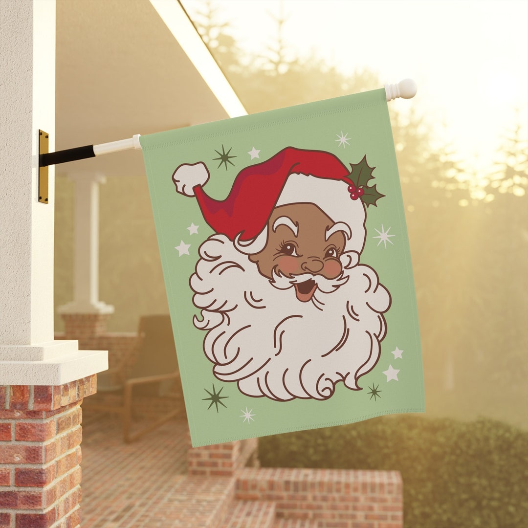 Retro Christmas Flag Black Santa Garden Flag Double Sided Cute Santa ...