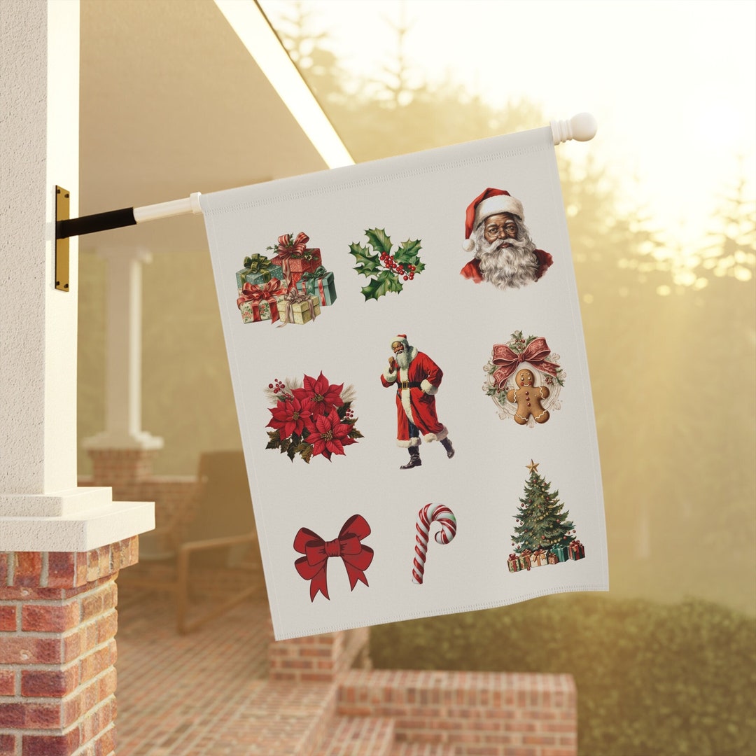 Black Santa Garden Flag Vintage Christmas Flag Retro Black Santa Claus ...