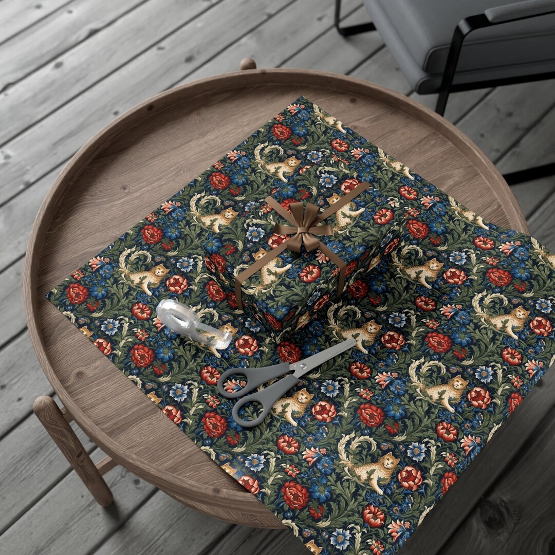 William Morris Inspired Cats Wrapping Paper Vintage Toile Gift - Etsy
