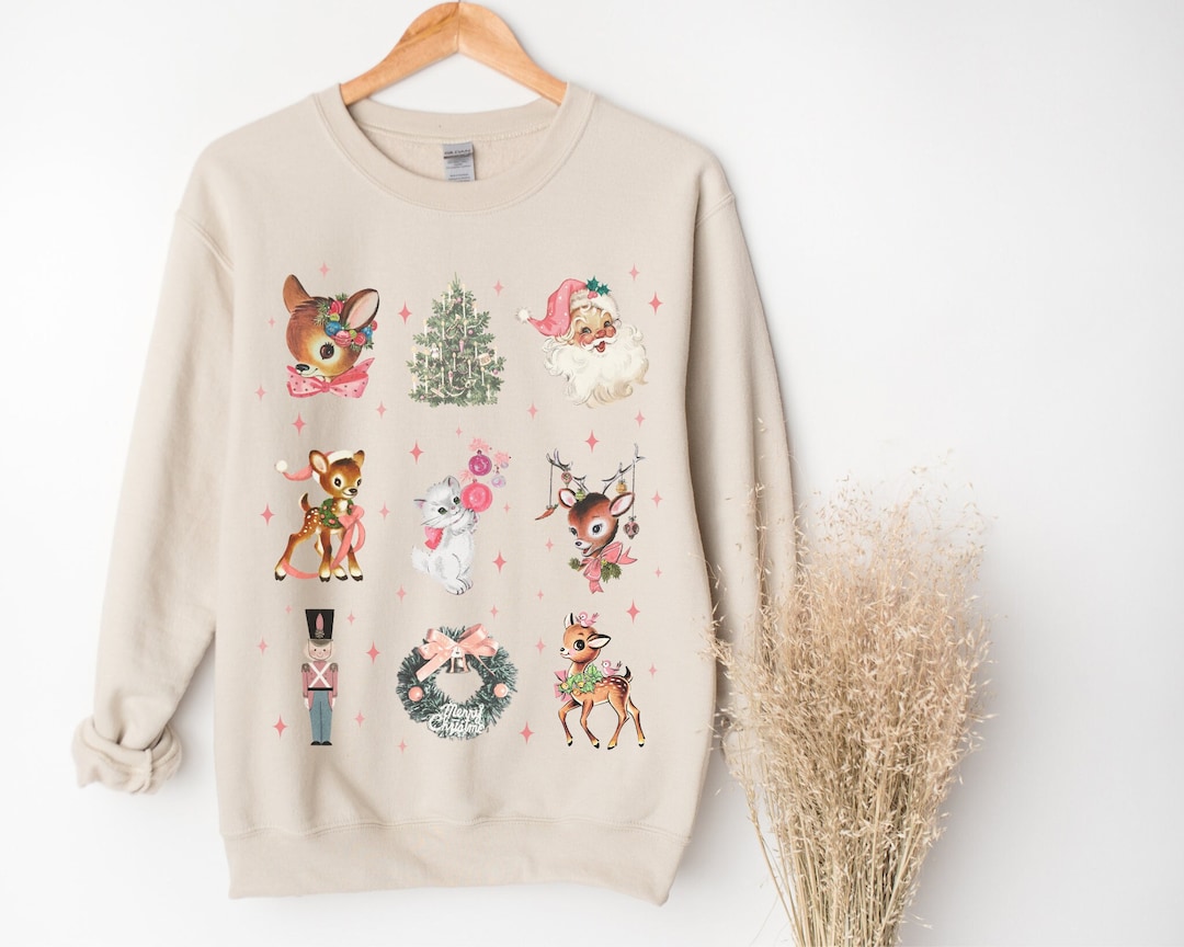Retro Pink Christmas Reindeer Sweatshirt Vintage Reindeer Sweater ...