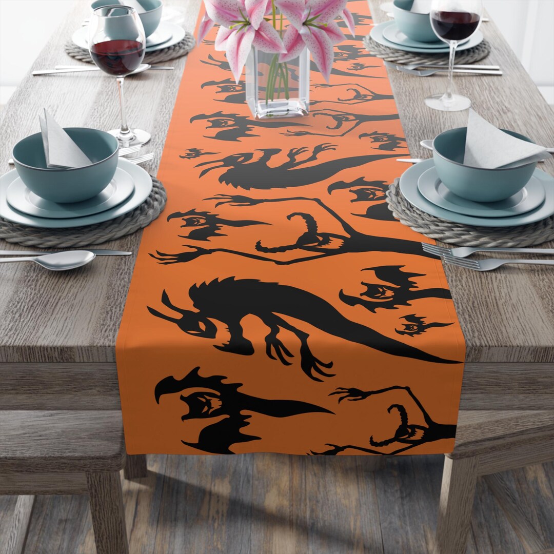Spooky Halloween Table Runner Ghost Demons Vintage Gothic Bats Retro ...