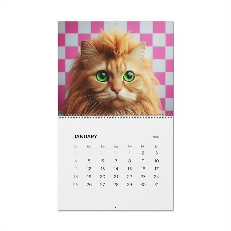 Funny Cat 2026 Wall Calendar, Cats With Mullets, Monthly Calendar, Cat ...