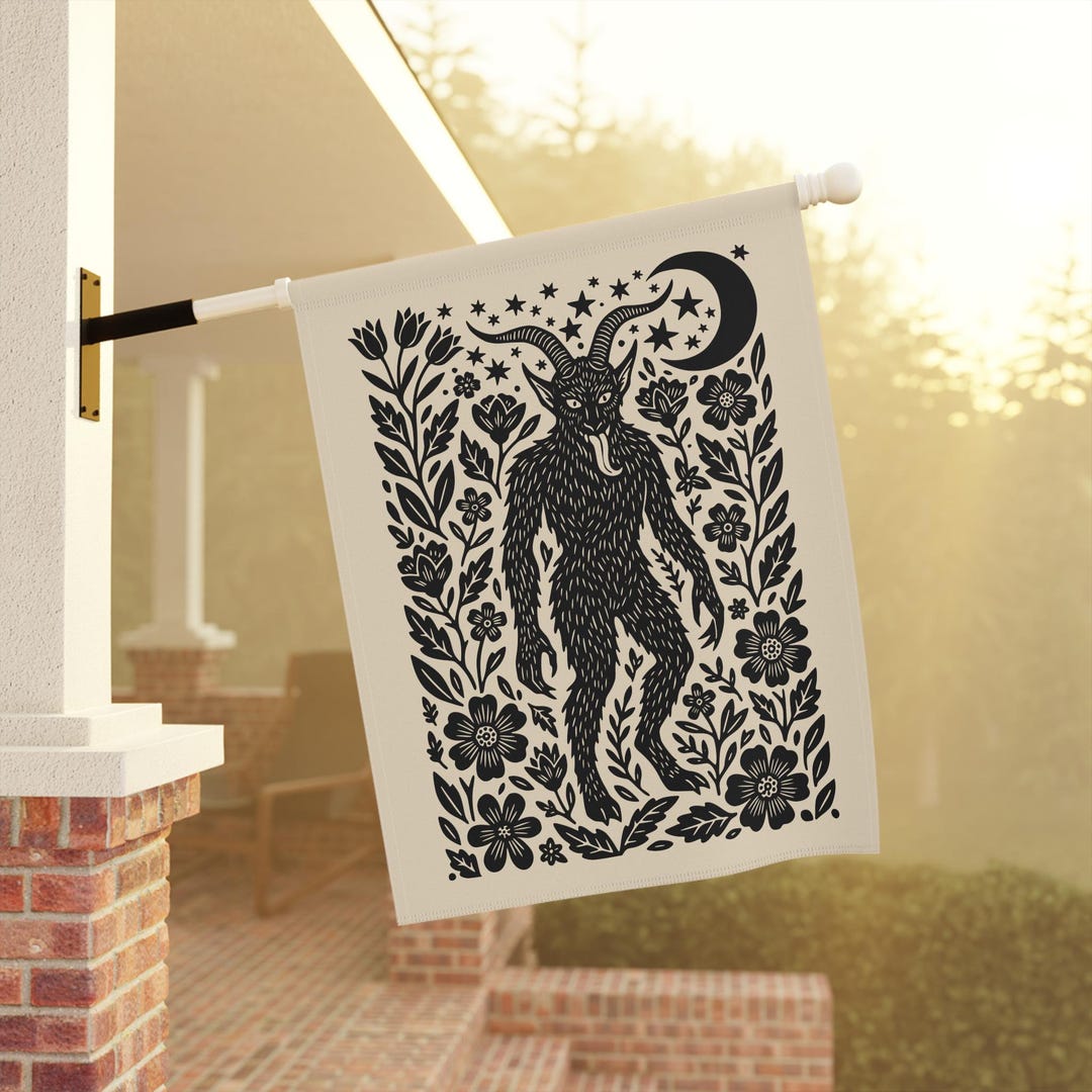 Vintage Krampus Christmas Garden Flag, Linocut Gothic Decor, Goth ...